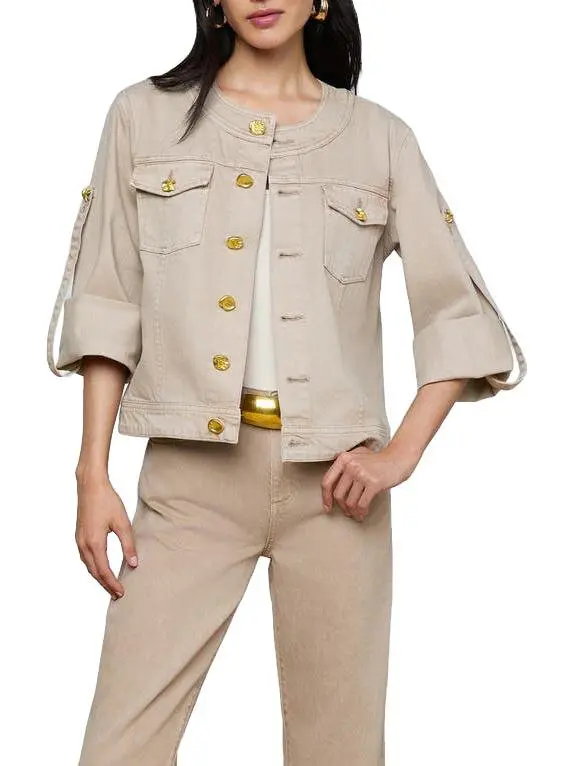 L'Agence Cotton Twill Collarless Jacket - Biscuit
