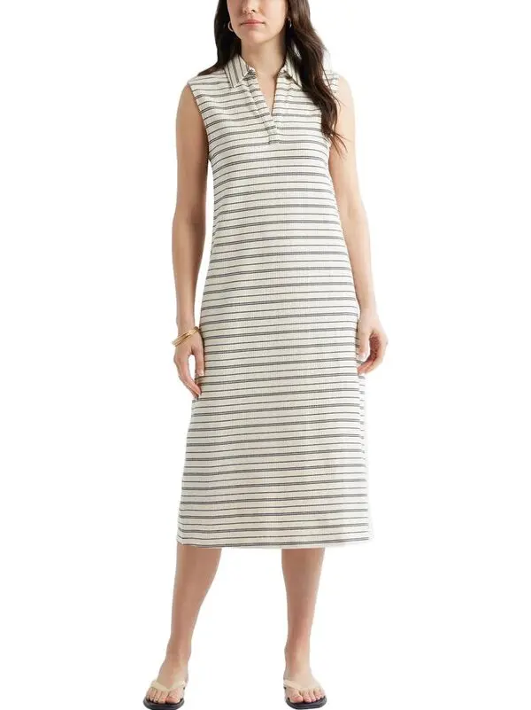 Caslon Jacquard Henley Midi Dress - Ivory- Navy Stripe