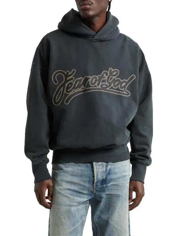 Fear Of God Classic Fit Logo Graphic Hoodie - Black