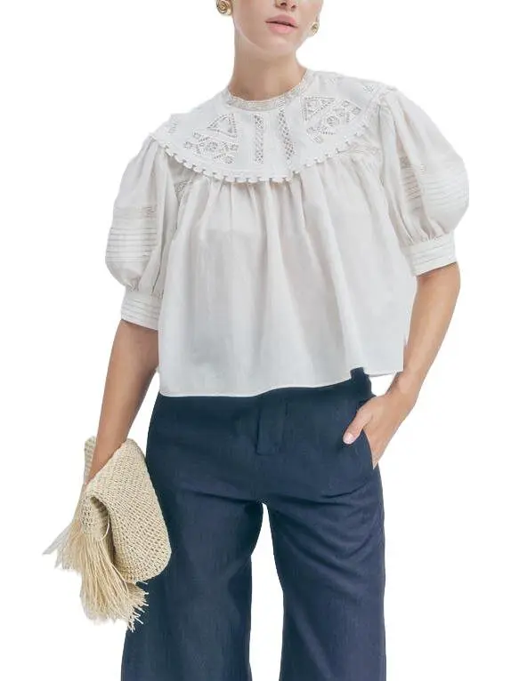 MAUDE CLUB Ariel Oversized Collar Cotton Top - White