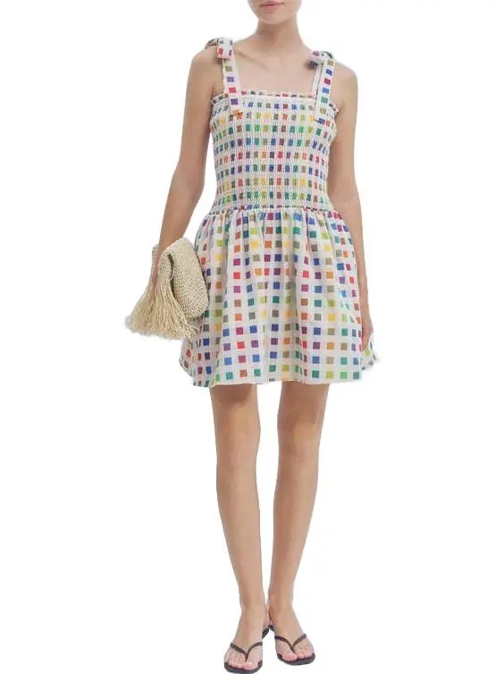 MAUDE CLUB Estella Multicolor Dot Smocked Dress - Rainbow Grid