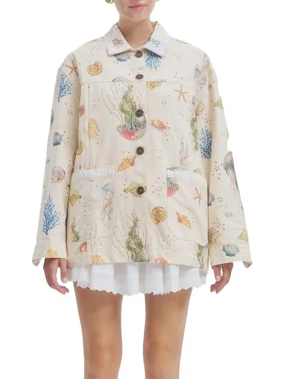 MAUDE CLUB Hayes Sea Life Print Eyelet Jacket - Shell Print