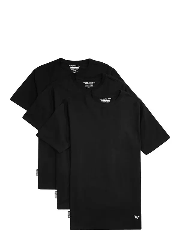 PAPER PLANES 3-pack Essential Stretch Cotton Crewneck T-shirt - Black