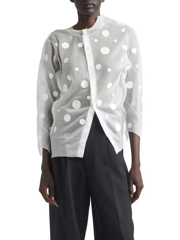 Junya Watanabe Polka Dot Jacquard Sheer Cardigan - White