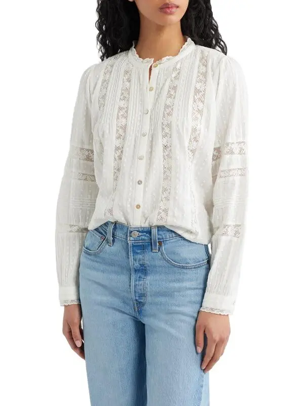 LoveShackFancy Lal Lace Cotton Top - White