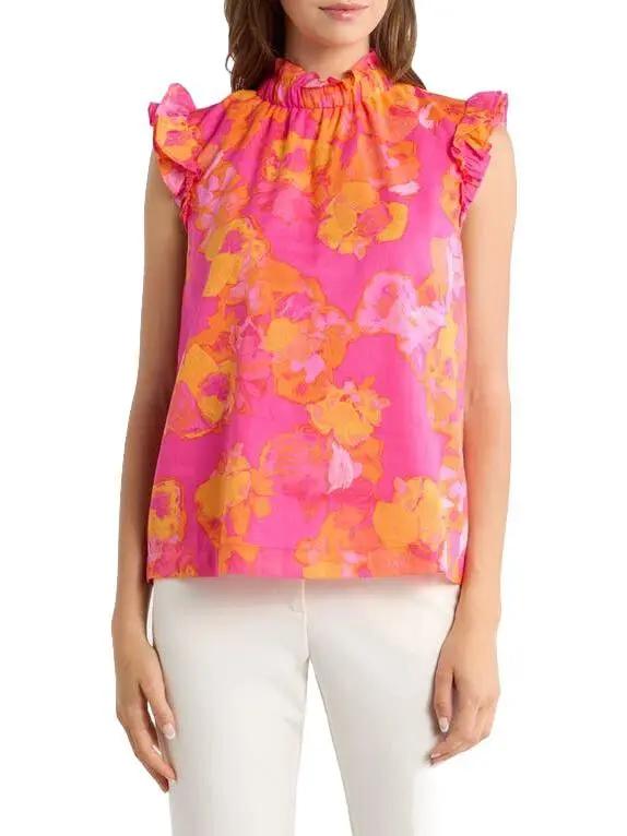 SUGARLIPS Elaris Zoie Floral Ruffle Top - Fuchsia Orange Multi