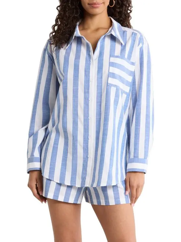 SUGARLIPS Fays Stripe Button-up Shirt - Blue White