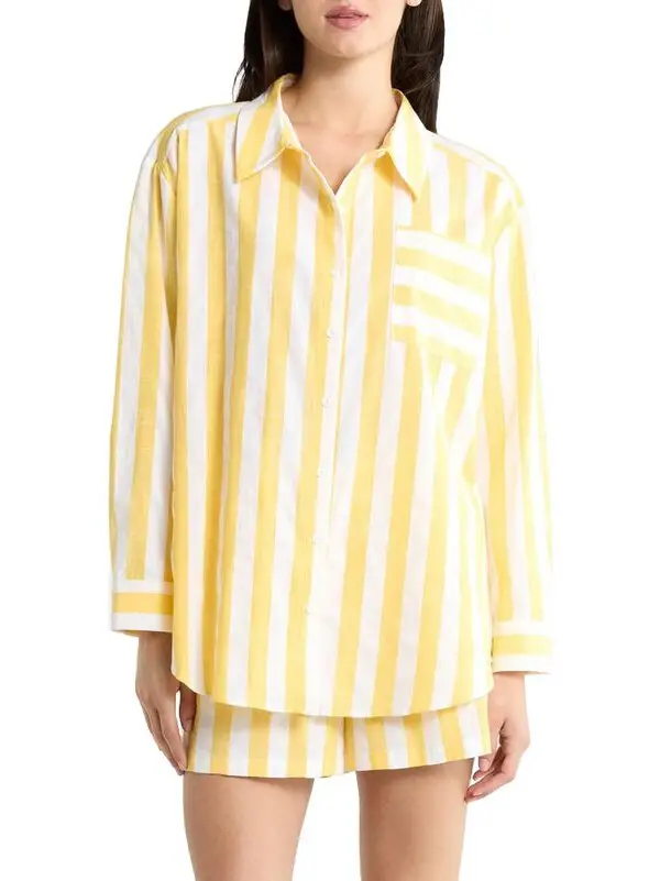 SUGARLIPS Fays Stripe Button-up Shirt - Yellow-white