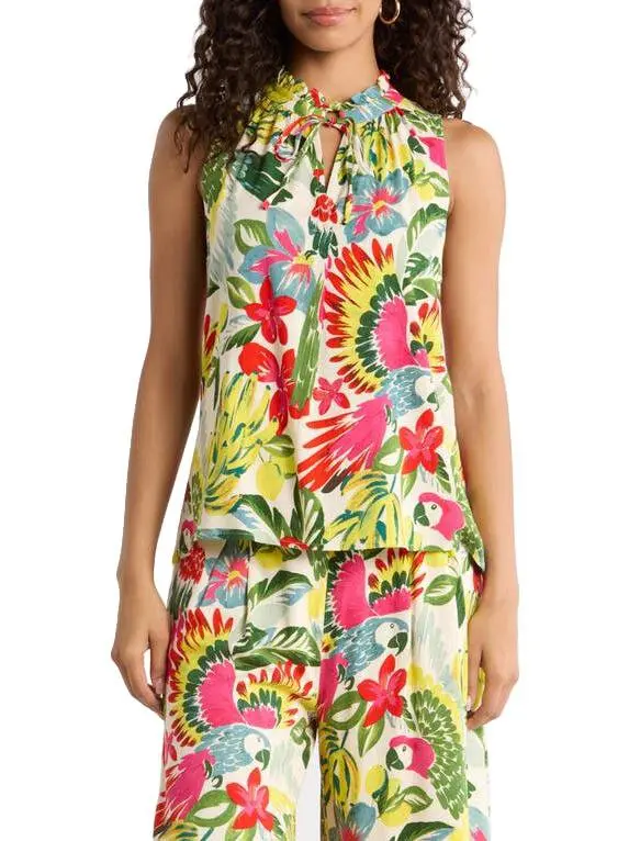 SUGARLIPS Sleeveless Split Neck Top - Bright-multi