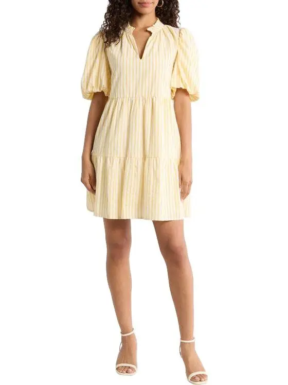 SUGARLIPS Audry Stripe Jacey Babydoll Minidress - Yellow-white