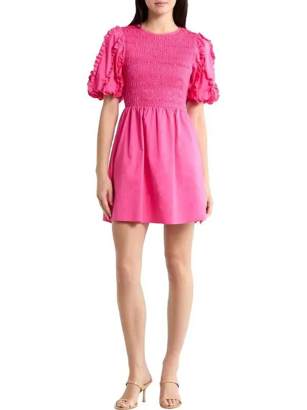 SUGARLIPS Riana Ruffle Smocked Mini Dress - Fuchsia