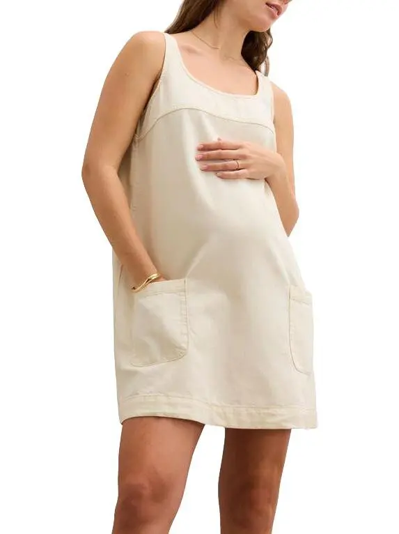 Hatch Collection Kiley Denim Mini Maternity Dress - Chalk