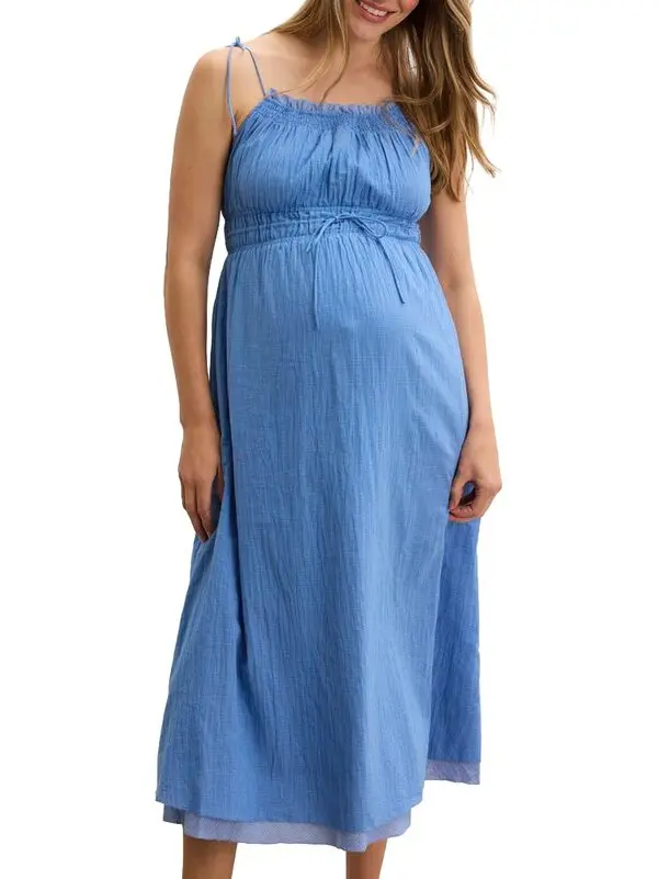 Hatch Collection Audrey Maternity Midi Dress - Blue Plaid