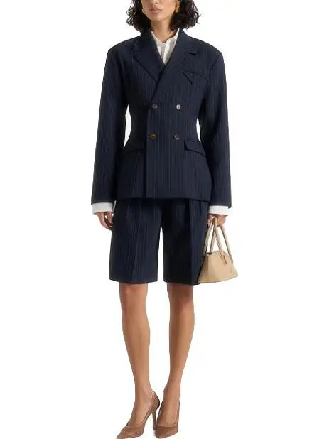 Manière De Voir Pinstripe Double Pleat Tailored Shorts - Navy Pinstripe