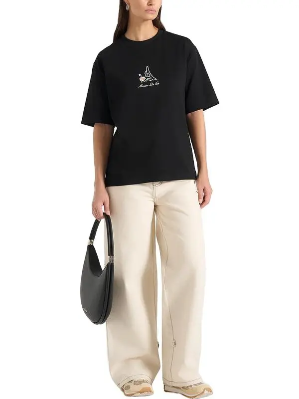 Manière De Voir Floral Eiffel Cotton T-shirt - Black