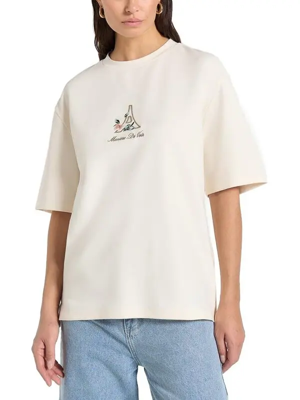 Manière De Voir Floral Eiffel Cotton T-shirt - Cream