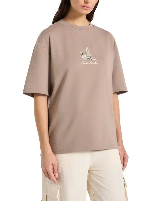 Manière De Voir Floral Eiffel Cotton T-shirt - Taupe