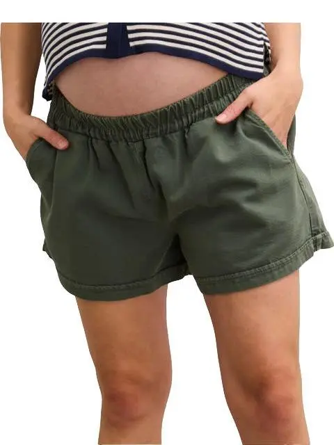 Hatch Collection Drapey Denim Maternity Short - Olive