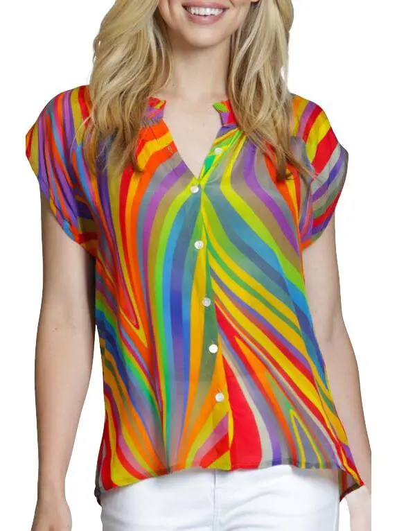 APNY Cap Sleeve Shell Top - Redyellow Multi