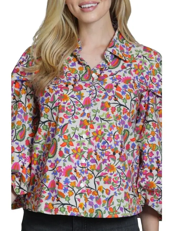 APNY Printed Cotton Button-up Shirt - Pink Olive Multi