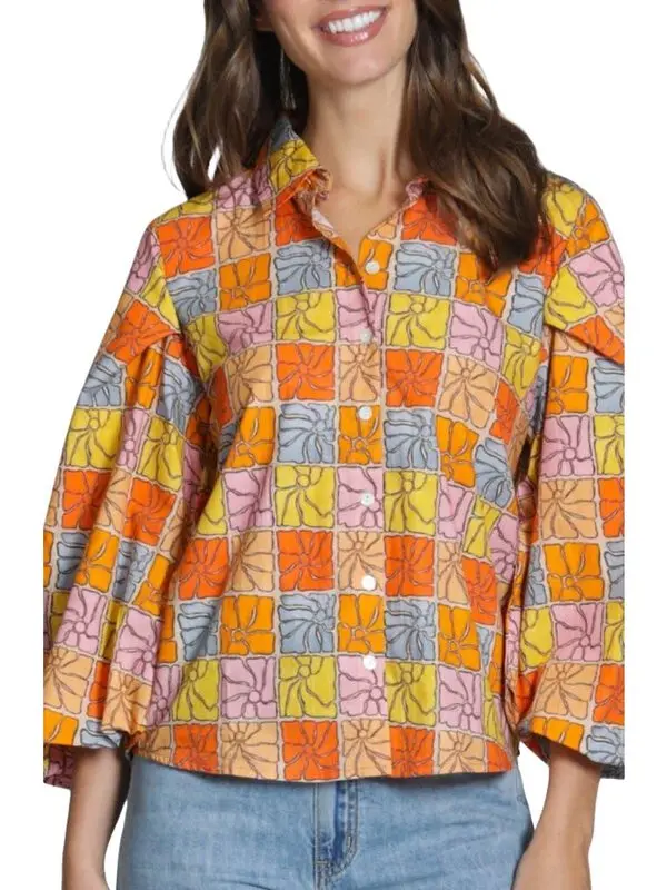 APNY Printed Cotton Button-up Shirt - Yellow Multi