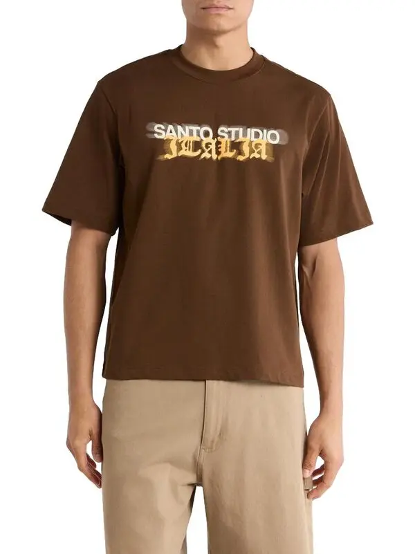 SANTO STUDIO Italia Drappo Boxy Fit Cotton Graphic T-shirt - Brown