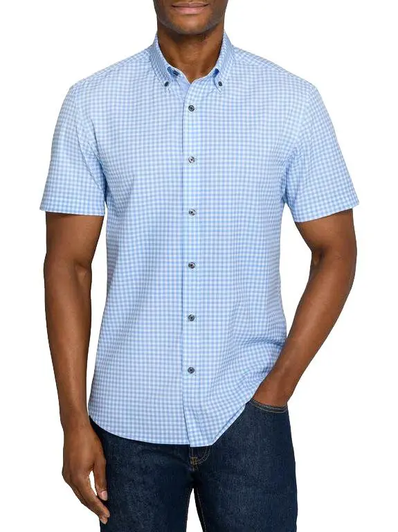 CON.STRUCT Slim Fit Gingham Woven Short Sleeve Basic Shirt - French Blue