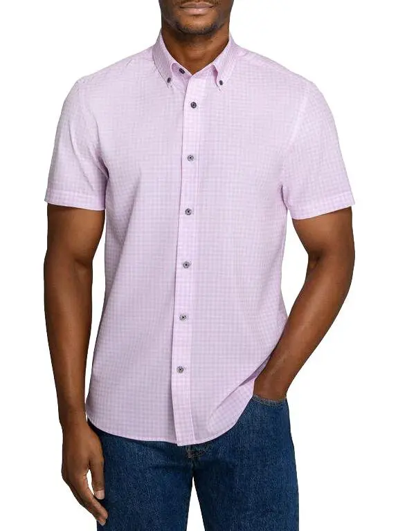 CON.STRUCT Slim Fit Gingham Woven Short Sleeve Basic Shirt - Lt. Pink