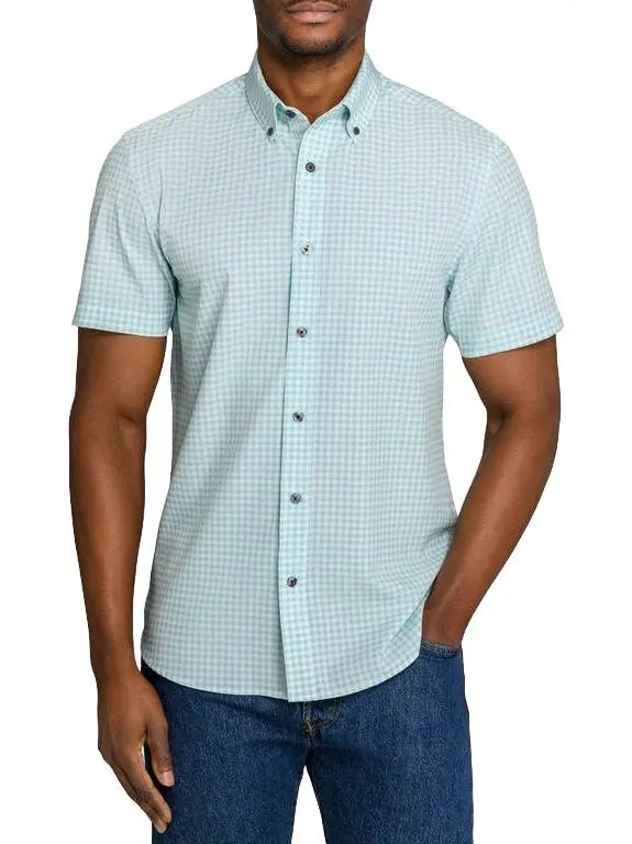 CON.STRUCT Slim Fit Gingham Woven Short Sleeve Basic Shirt - Mint