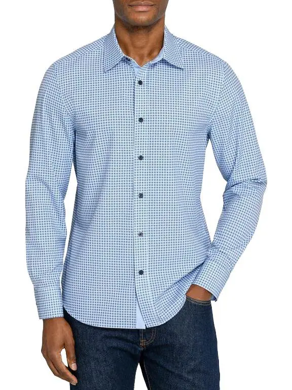 CON.STRUCT Slim Fit Round Geo Woven Long Sleeve Basic Shirt - Navy/blue