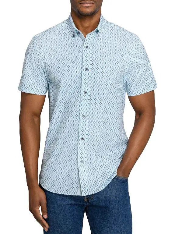 CON.STRUCT Slim Fit Zig Zag Woven Short Sleeve Basic Shirt - White/green