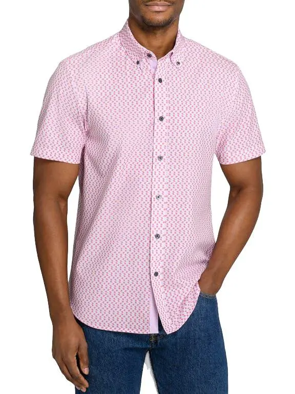 CON.STRUCT Slim Fit Zig Zag Woven Short Sleeve Basic Shirt - White/pink