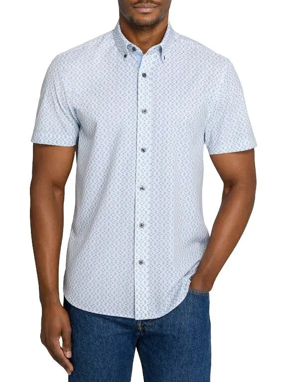 CON.STRUCT Slim Fit Zig Zag Woven Short Sleeve Basic Shirt - White/yellow