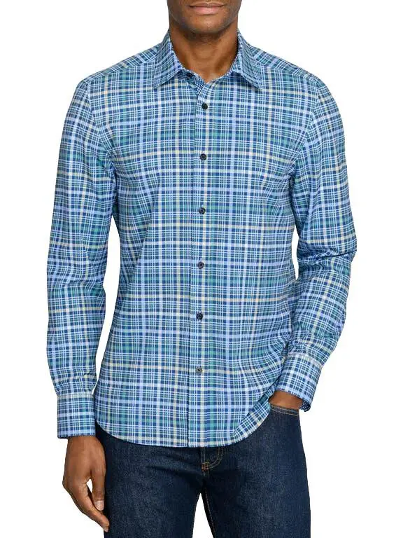 CON.STRUCT Slim Fit Multi Plaid Woven Long Sleeve Basic Shirt - Navy/green
