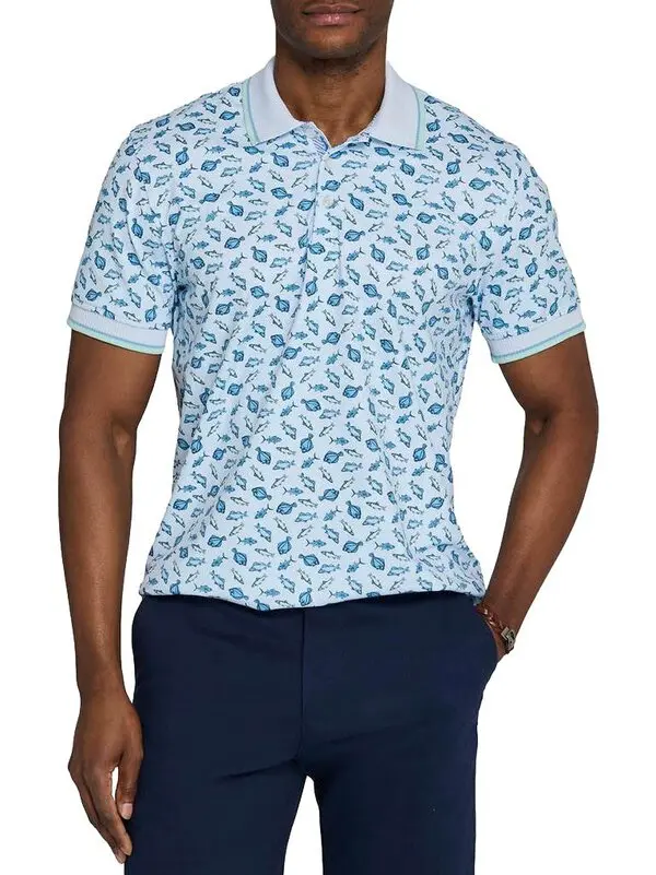 CON.STRUCT Slim Fit Gone Fishing Polo Short Sleeve Shirt - Navy/green