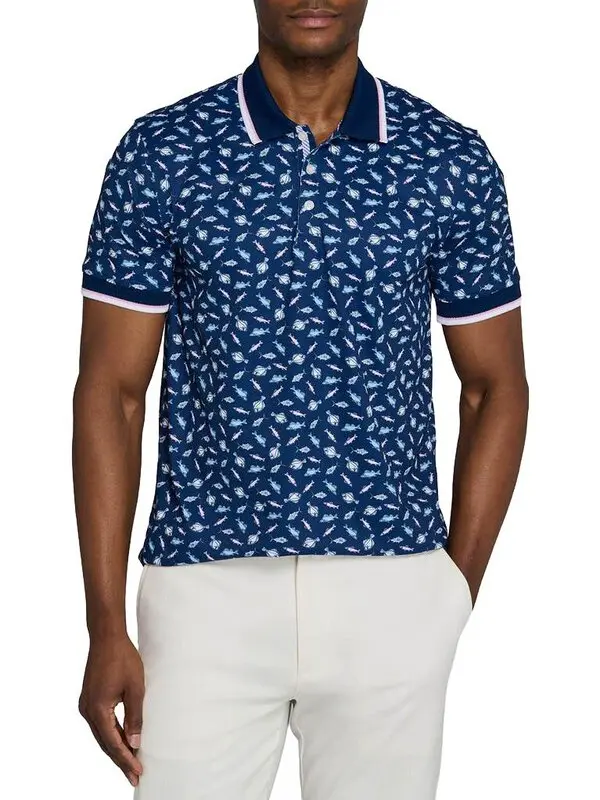 CON.STRUCT Slim Fit Gone Fishing Polo Short Sleeve Shirt - Navy/pink