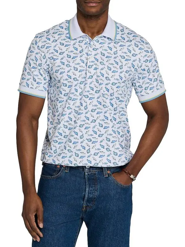 CON.STRUCT Slim Fit Gone Fishing Polo Short Sleeve Shirt - Navy/yellow