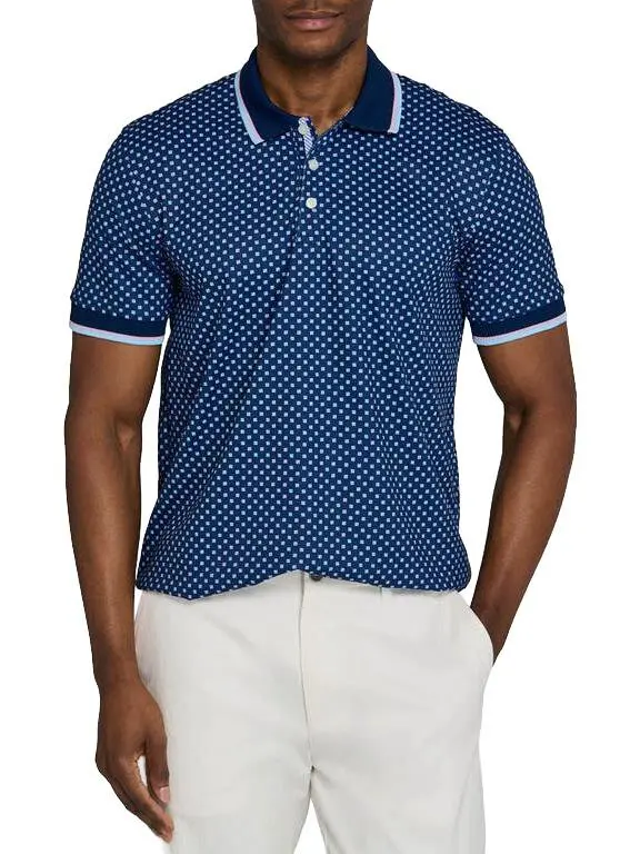 CON.STRUCT Slim Fit Square Dot Short Sleeve Polo - Navy/pink