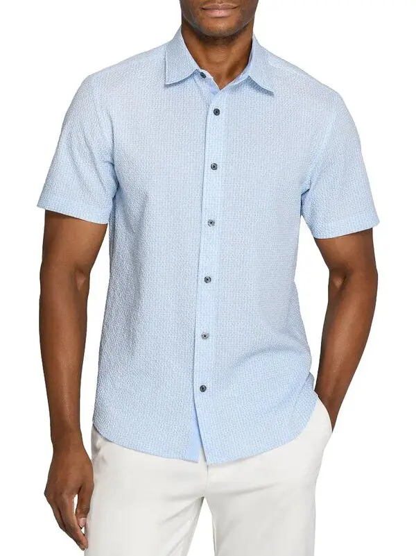 CON.STRUCT Slim Fit Dot Woven Short Sleeve Seersucker - Lt Blue