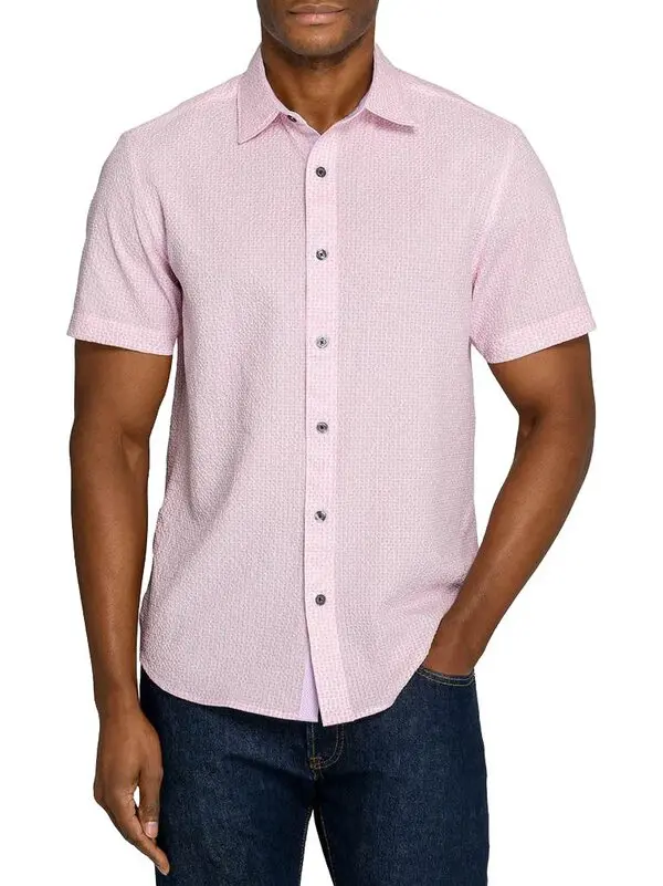 CON.STRUCT Slim Fit Dot Woven Short Sleeve Seersucker - Lt. Pink