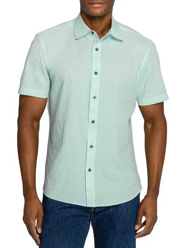 CON.STRUCT Slim Fit Dot Woven Short Sleeve Seersucker - Mint