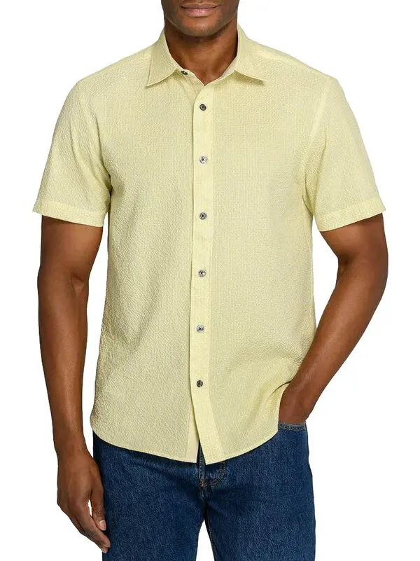 CON.STRUCT Slim Fit Dot Woven Short Sleeve Seersucker - Pale Yellow