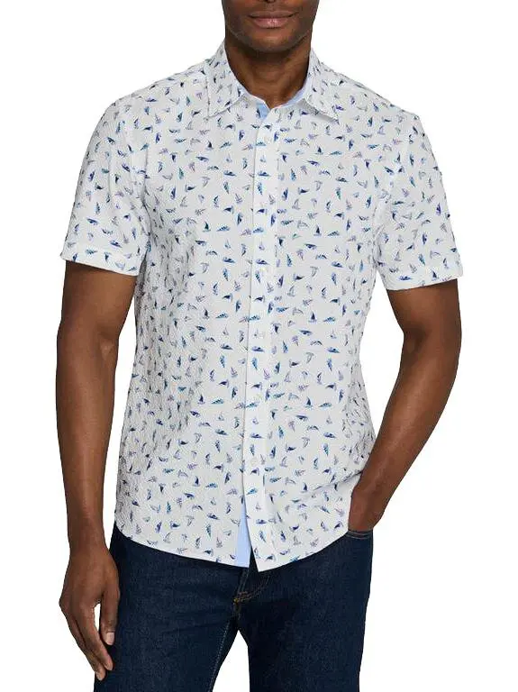 CON.STRUCT Slim Fit Set Sail Woven Short Sleeve Seersucker - White/pink