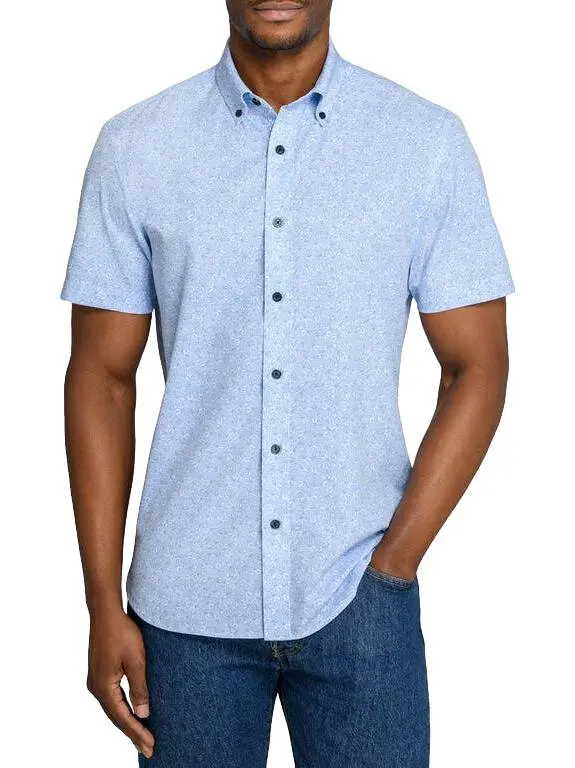 CON.STRUCT Slim Fit Sketched Floral Woven Short Sleeve Basic Shirt - Lt Blue
