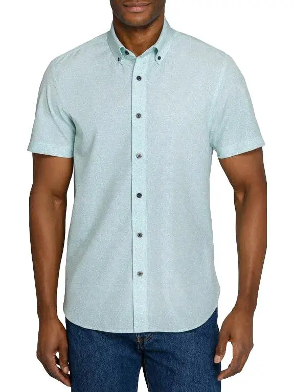 CON.STRUCT Slim Fit Sketched Floral Woven Short Sleeve Basic Shirt - Mint