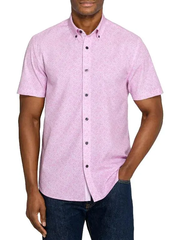 CON.STRUCT Slim Fit Sketched Floral Woven Short Sleeve Basic Shirt - Pink