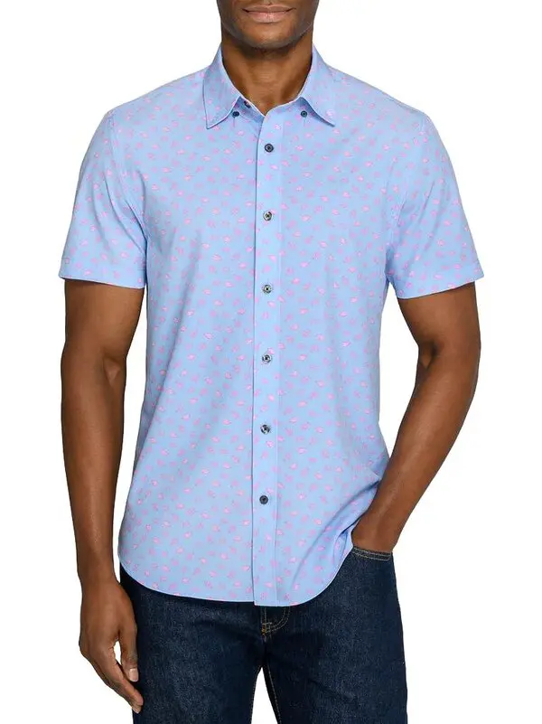 CON.STRUCT Slim Fit Crustaceans Woven Short Sleeve Basic Shirt - Denim/pink