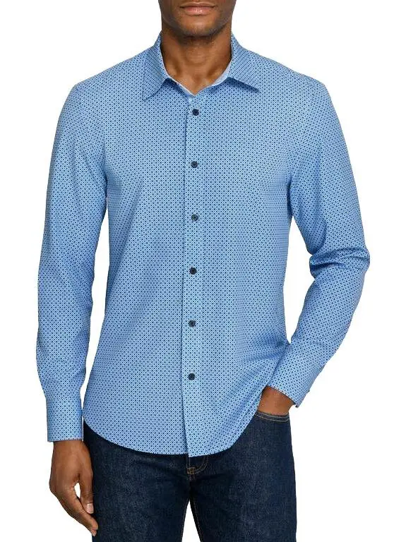 CON.STRUCT Slim Fit Diamond Geo Woven Long Sleeve Basic Shirt - Med Blue