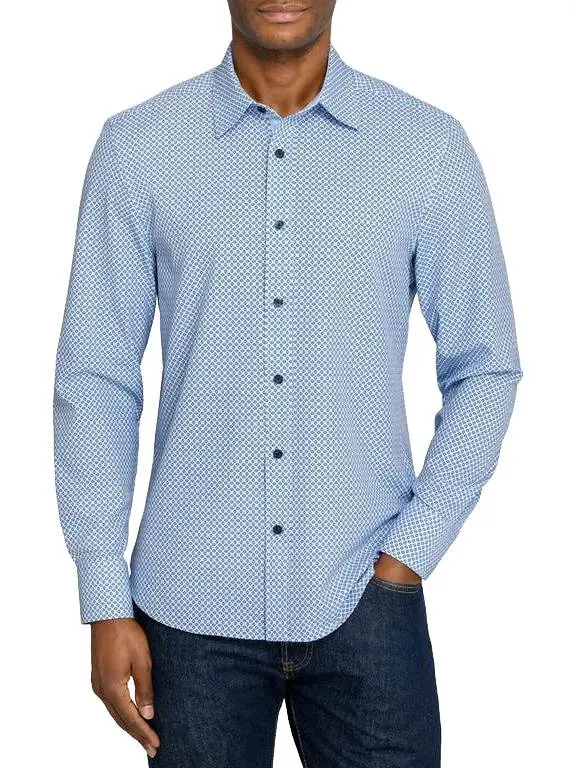 CON.STRUCT Slim Fit Diamond Geo Woven Long Sleeve Basic Shirt - White/blue