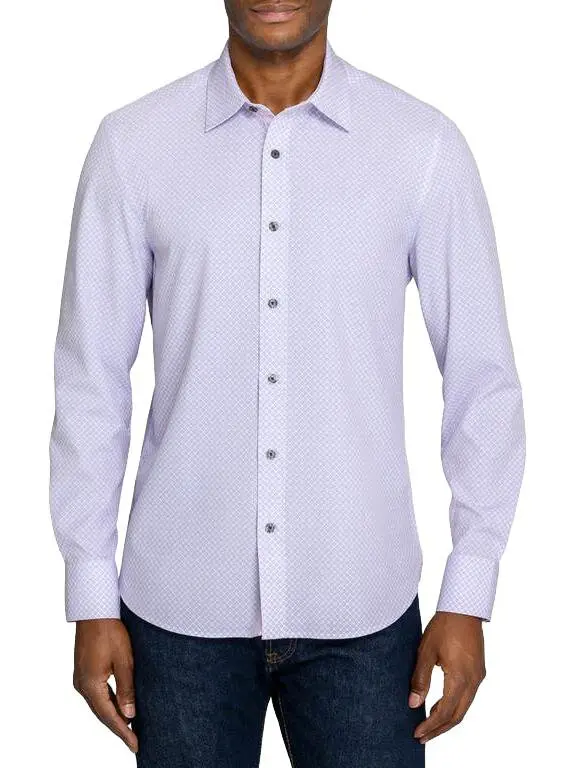CON.STRUCT Slim Fit Diamond Geo Woven Long Sleeve Basic Shirt - White/pink